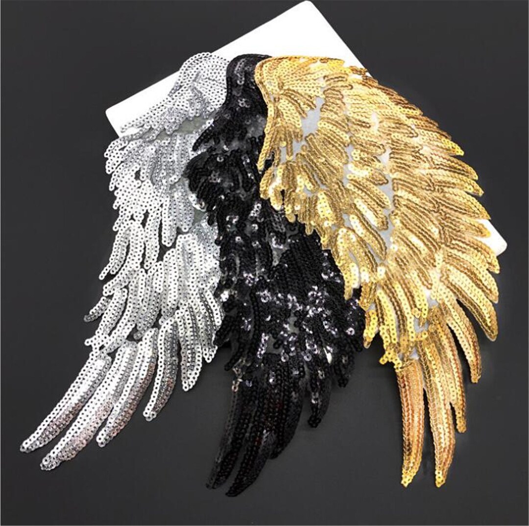 10 Pairs HUGE Angel Wings Patch,wings Applique,gold Wings,sequin Black ...