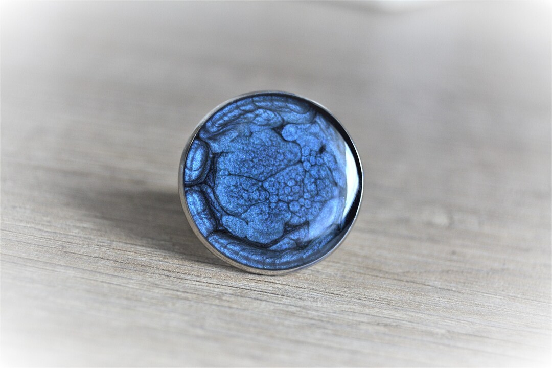 Blue Ring Silver Navy Ring Silver Round Ring Dark Blue Ring Large ...