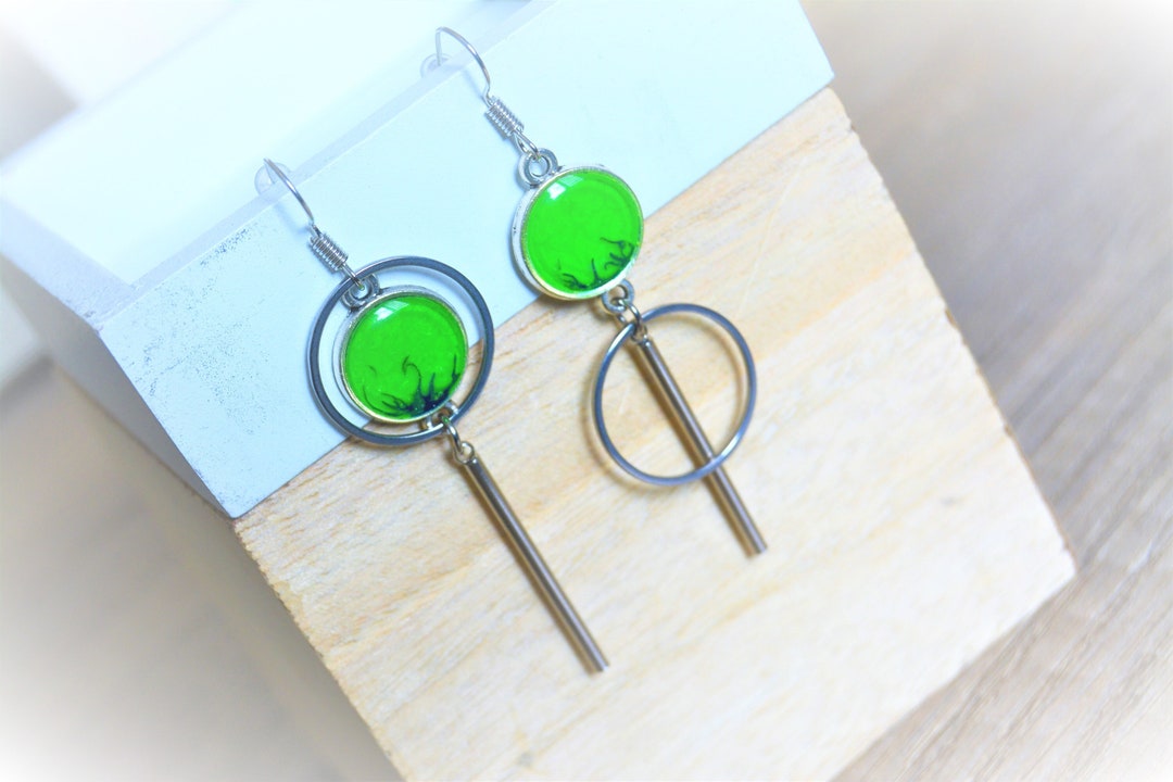 Neon Green Royal Blue Geometric Asymmetrical Earrings Geometric Stud ...