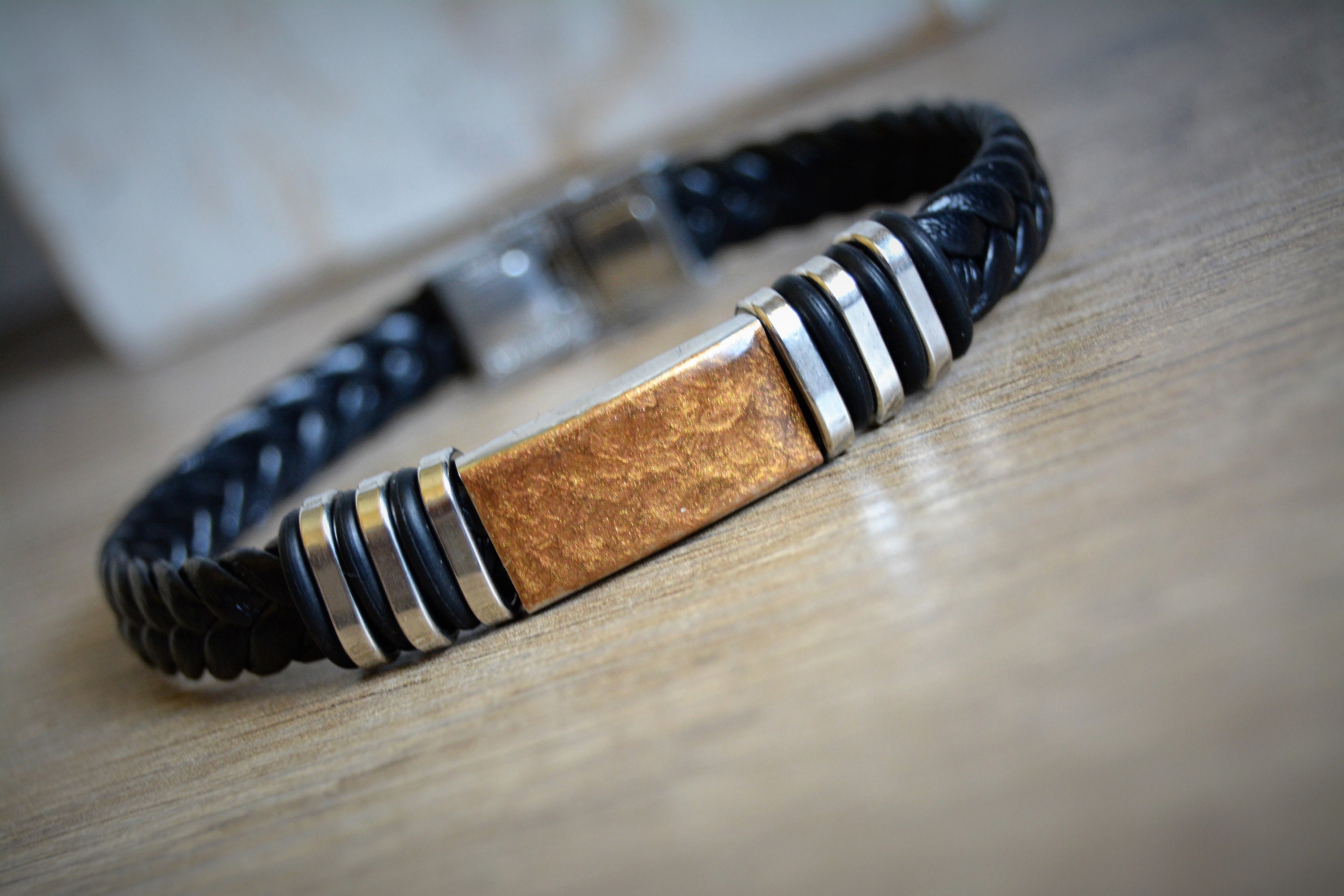 Black brown men's bracelets Set of 2 Bracelets Black | Etsy