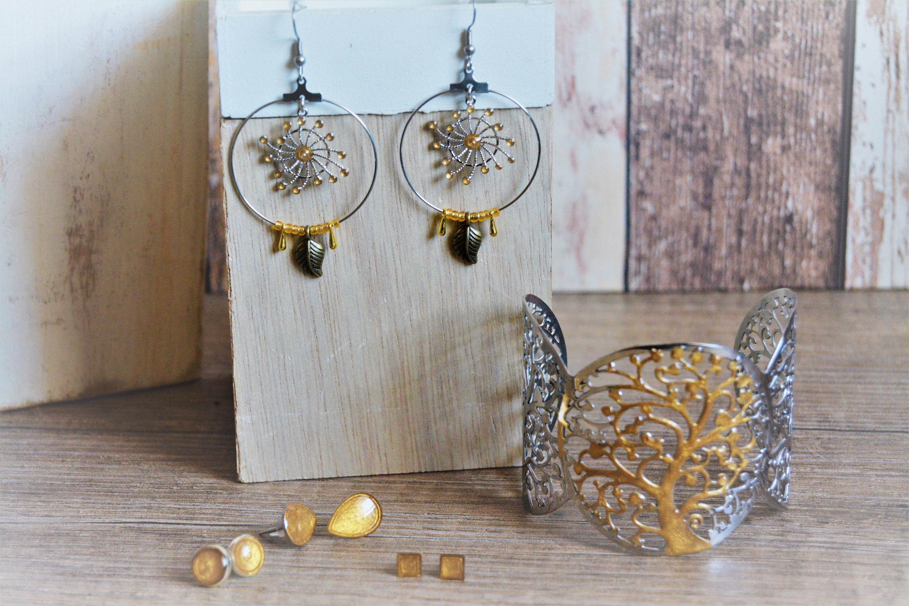 Small Gold Square Silver Stud Earrings Gold Push Cuff Stud | Etsy