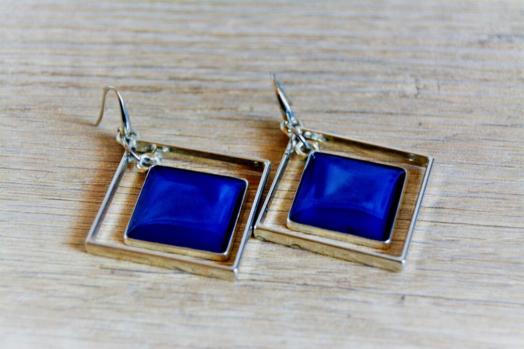 Royal Blue Earrings Hoop Earrings Silver Earrings Geometric Earrings ...