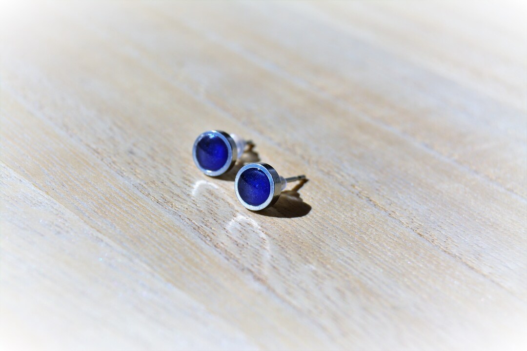 Small Royal Blue Stud Earrings Minimalist Round Stud Cuff Earrings Very ...
