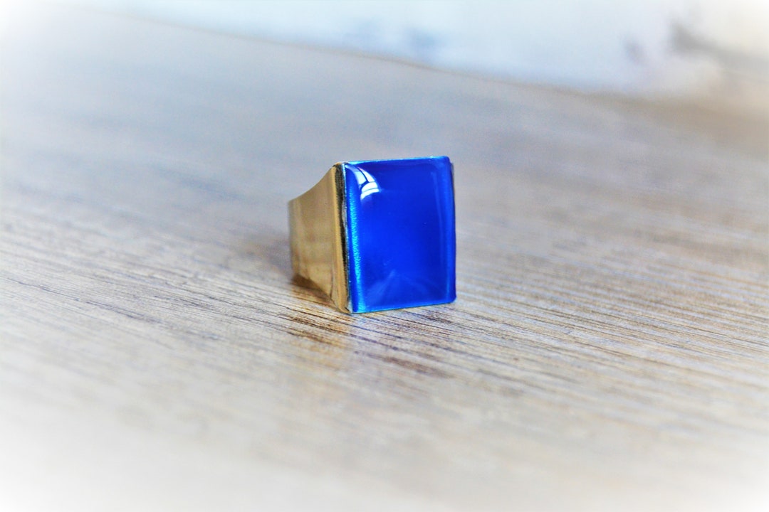 Royal Blue Signet Ring Dark Blue Silver Ring Royal Blue Rectangle Ring ...