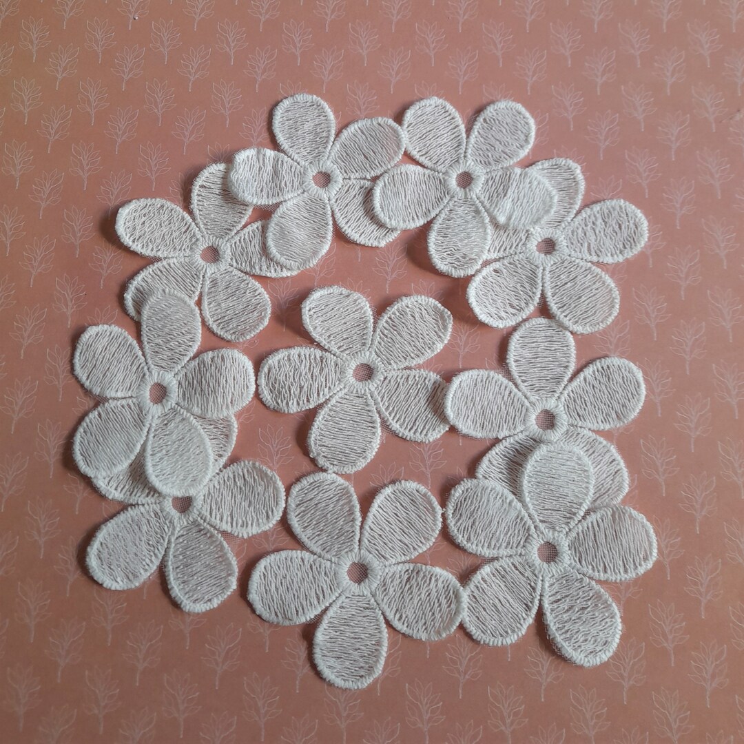 White Flowers, White Polyester Flowers, Set of 10 Flowers, Shabby Chic ...