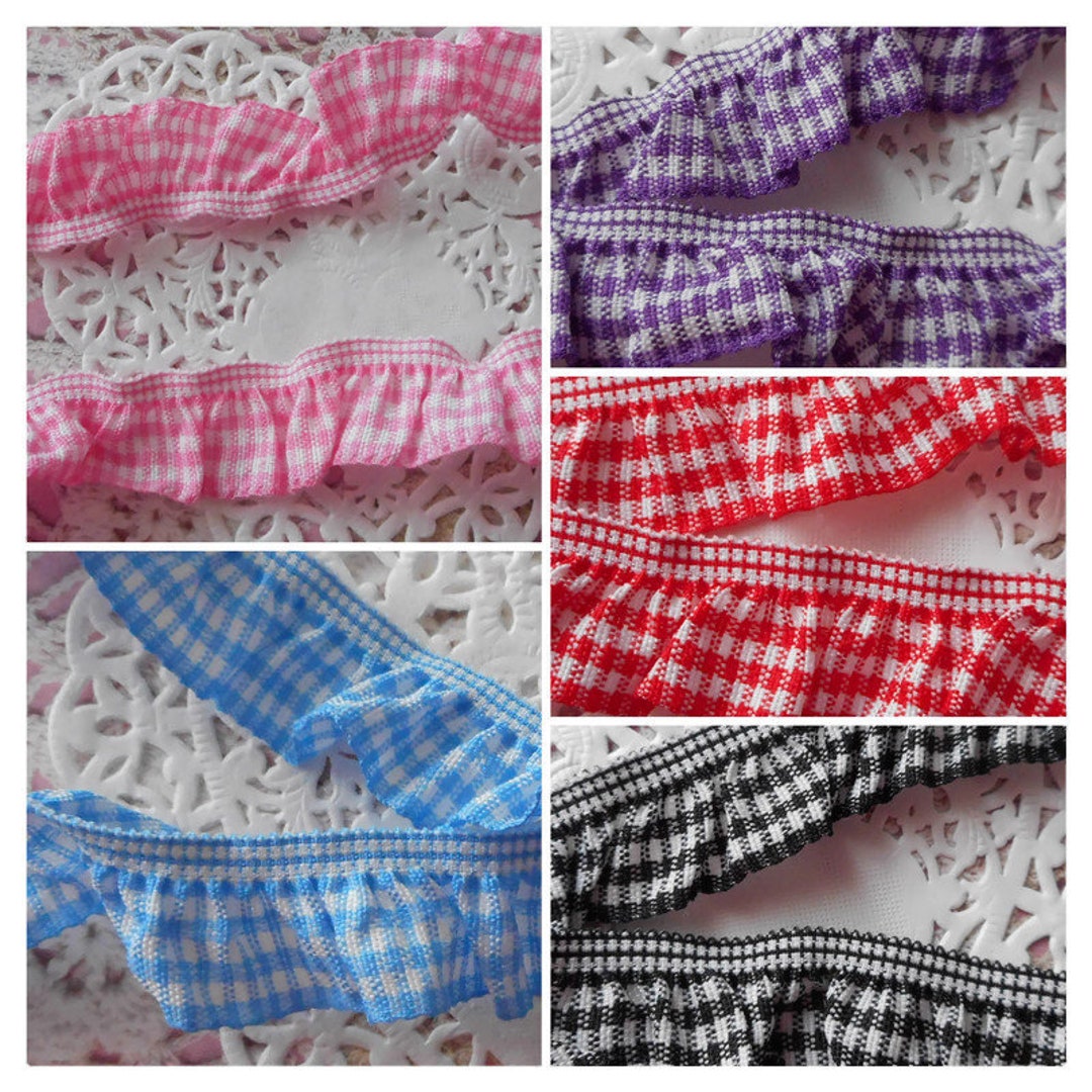 Black and White Ribbon, Vichy Fabric, Gathered Ribbon, Polyester ...