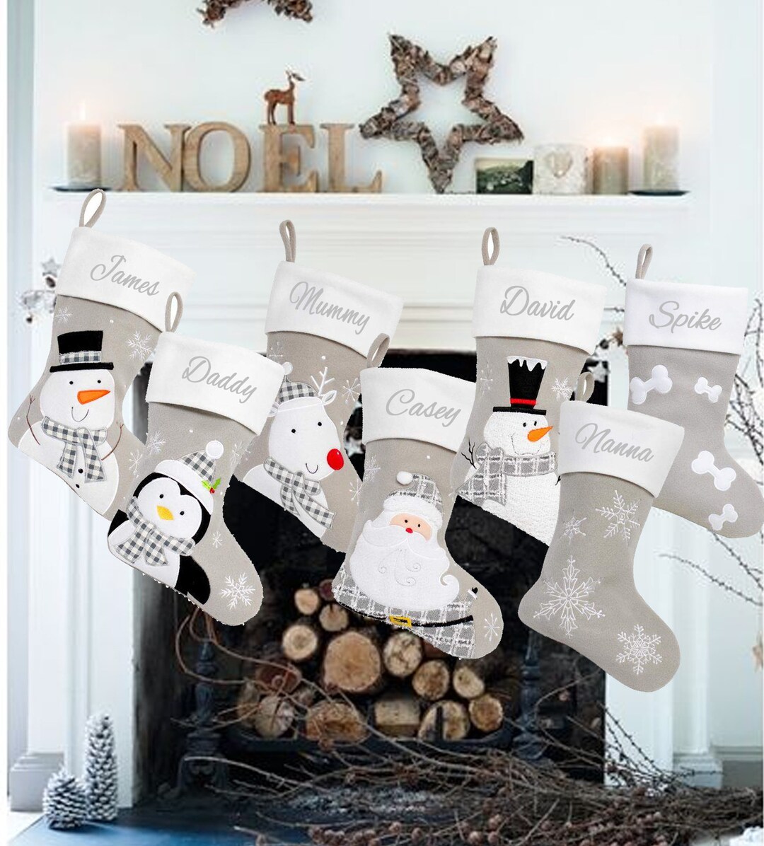 Personalised Christmas Stocking Embroidered, Grey Stocking, First ...