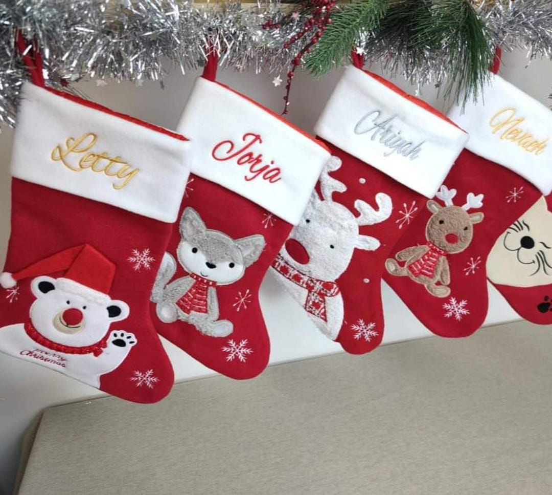 Personalised Christmas Stocking Embroidered, Red Stocking, First ...