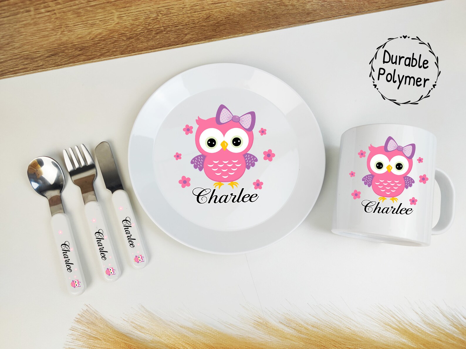 Kids Personalised Dinner Set - Cutlery Set, Plate & Cup Any Name and ...