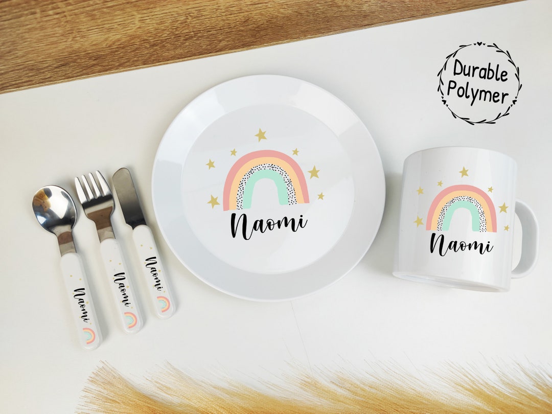 Kids Personalised Dinner Set - Cutlery Set, Plate & Cup Any Name and ...