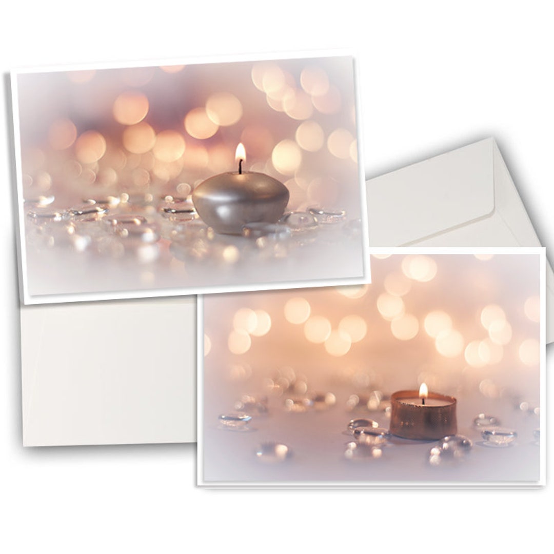 Two Light Greeting Cards and Small Candle, Light Postcards, Candle ...