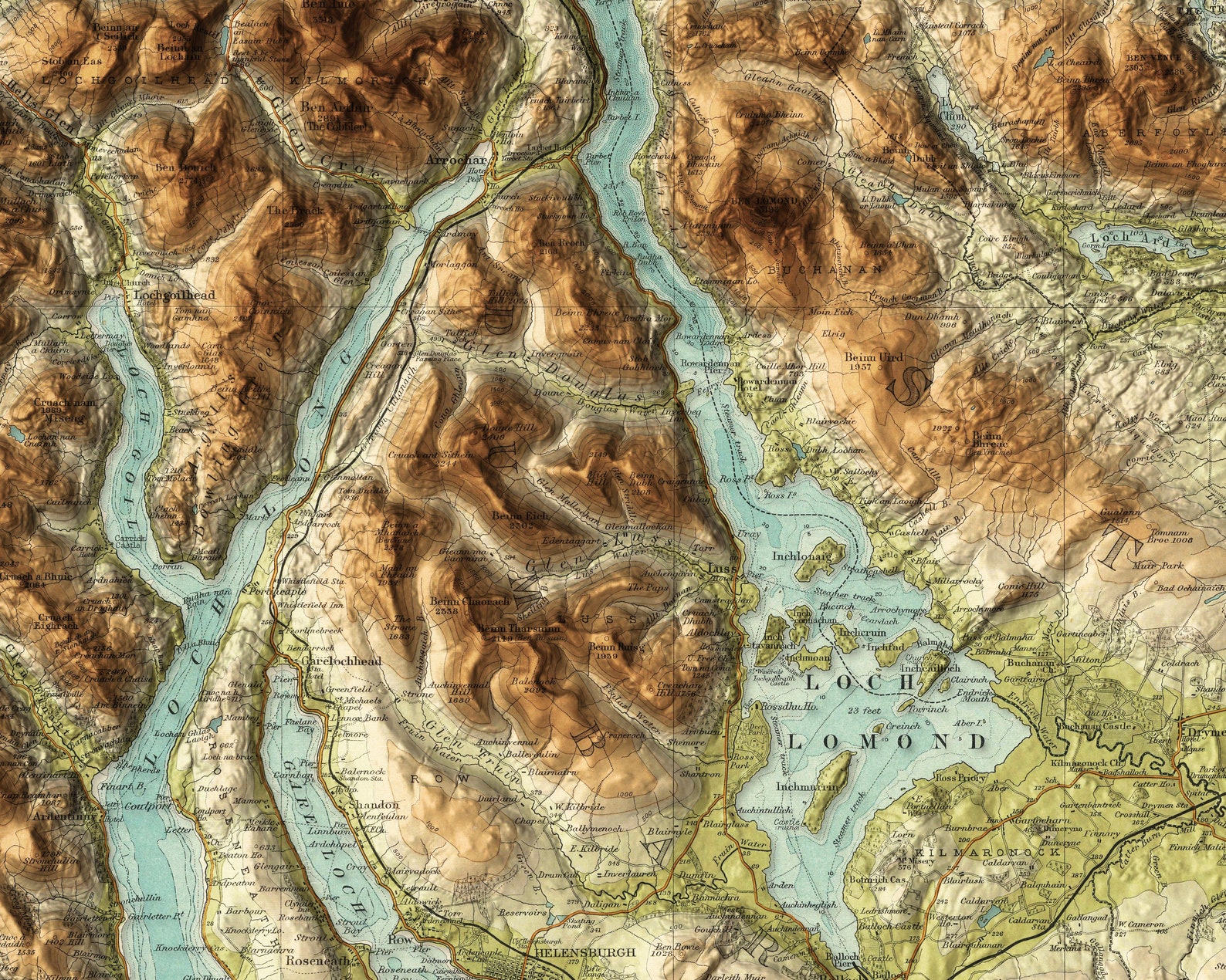 Loch Lomond and the Trossachs 1912 Relief Map Map Art Print - Etsy
