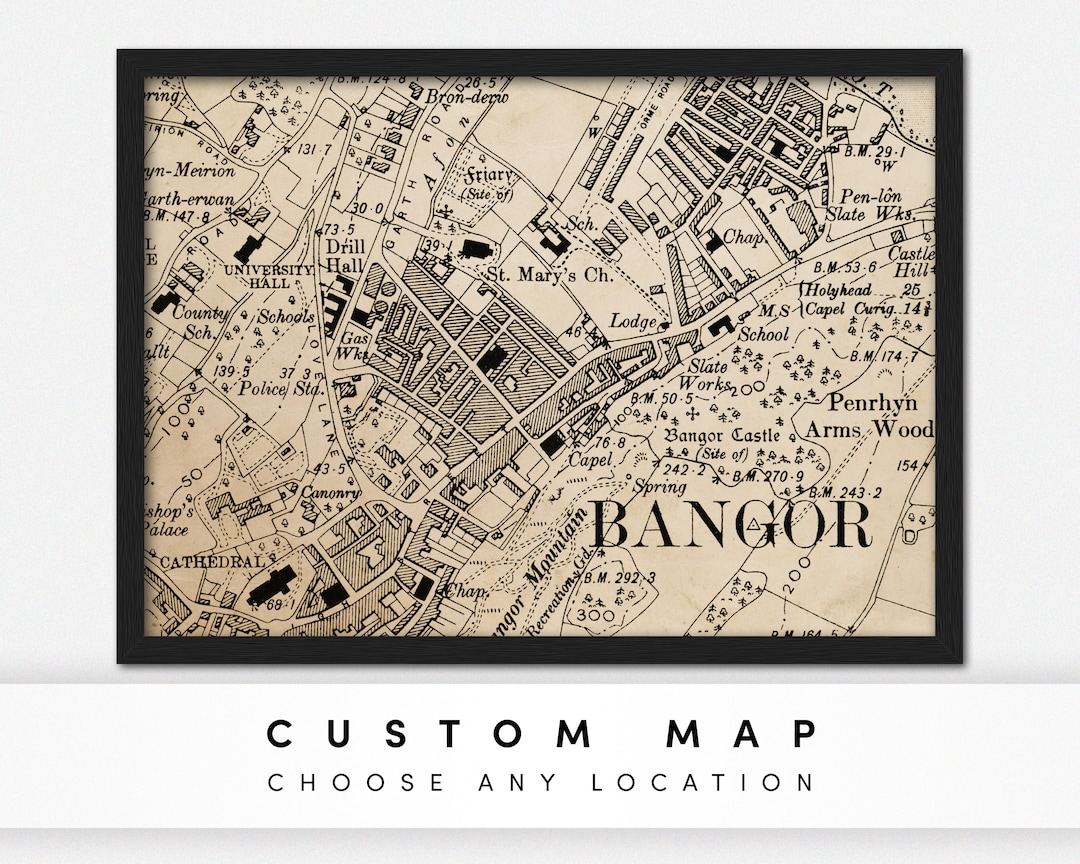 Historical Map Print of Any Location - Landscape - Vintage Personalised ...