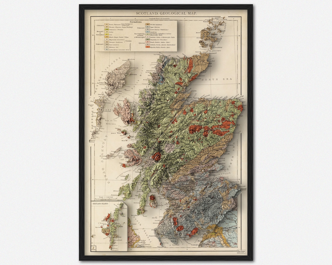 Scotland 1900 Geological Relief Map, Map Art Print, Historical Map ...