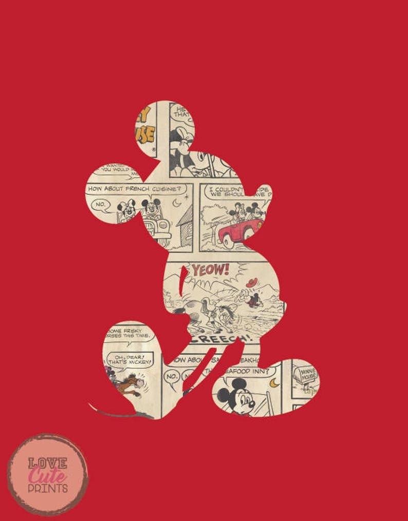 Printable Mickey Silhouette Poster, Retro Mickey Poster, Mickey Wall ...