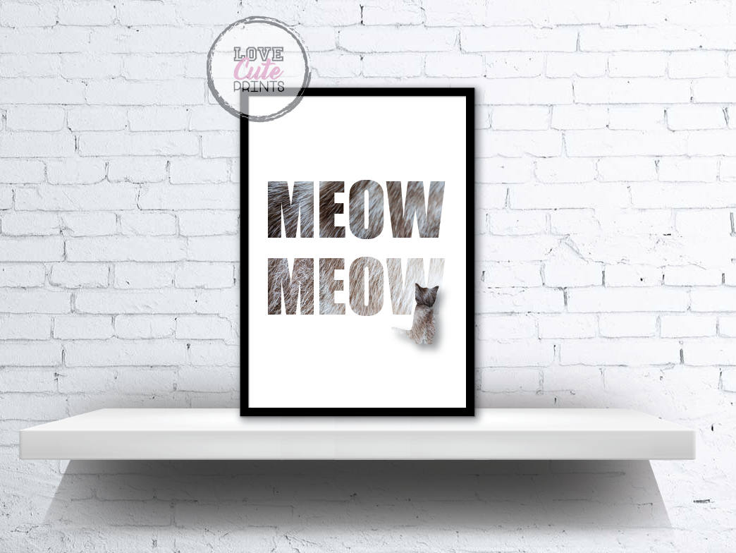 Printable Meow Meow Cat Poster, Kitty Cat Wall Decor, Gift for Kids ...