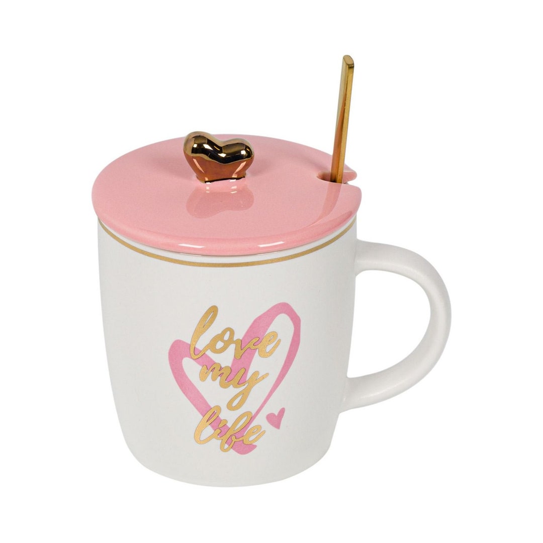 Pink Coffee Mug Large Coffee Mug With Gold Cover and Tea - Etsy