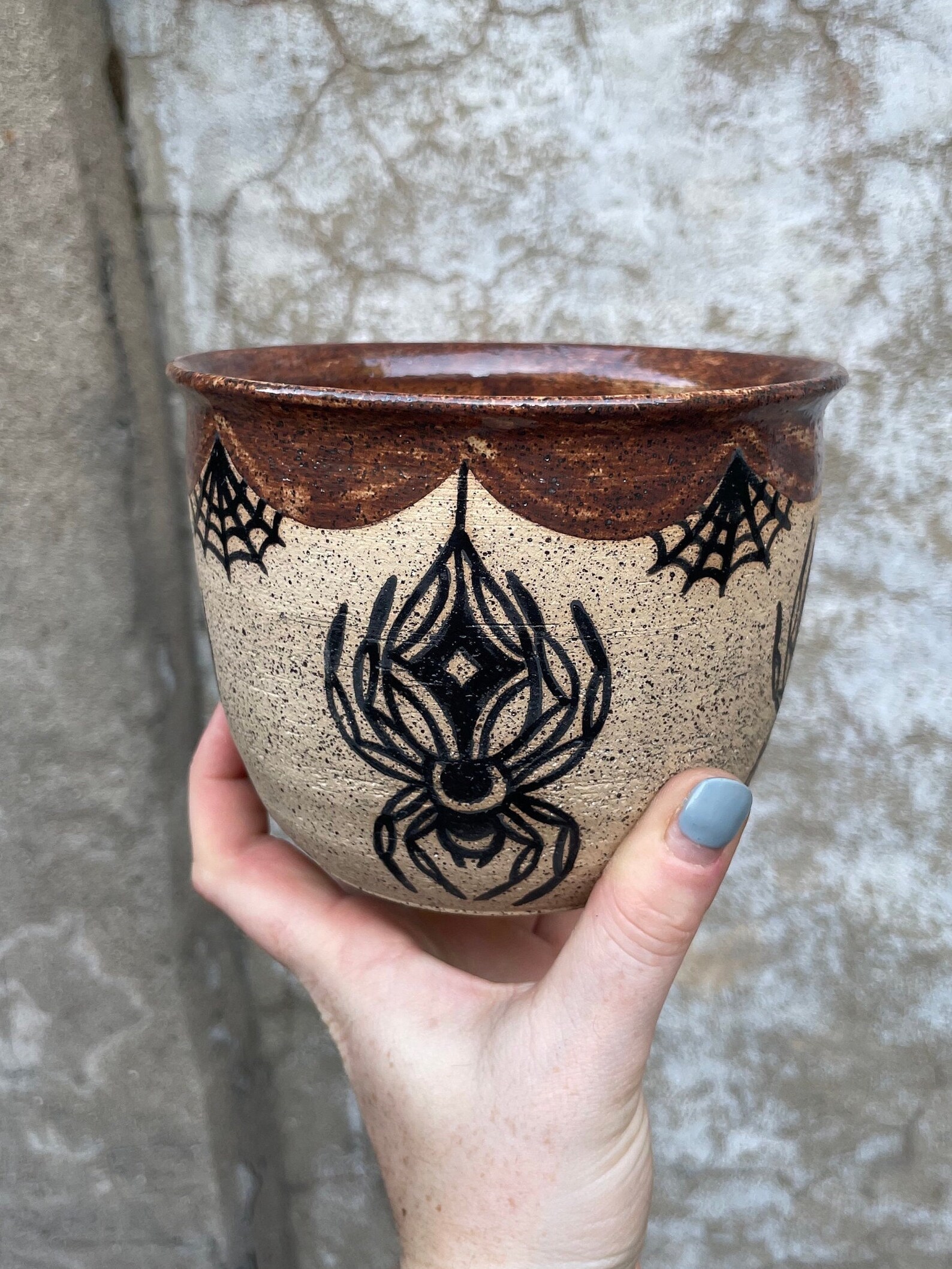 Hand Painted Ceramic Pot With American Traditional Spider Design - Etsy