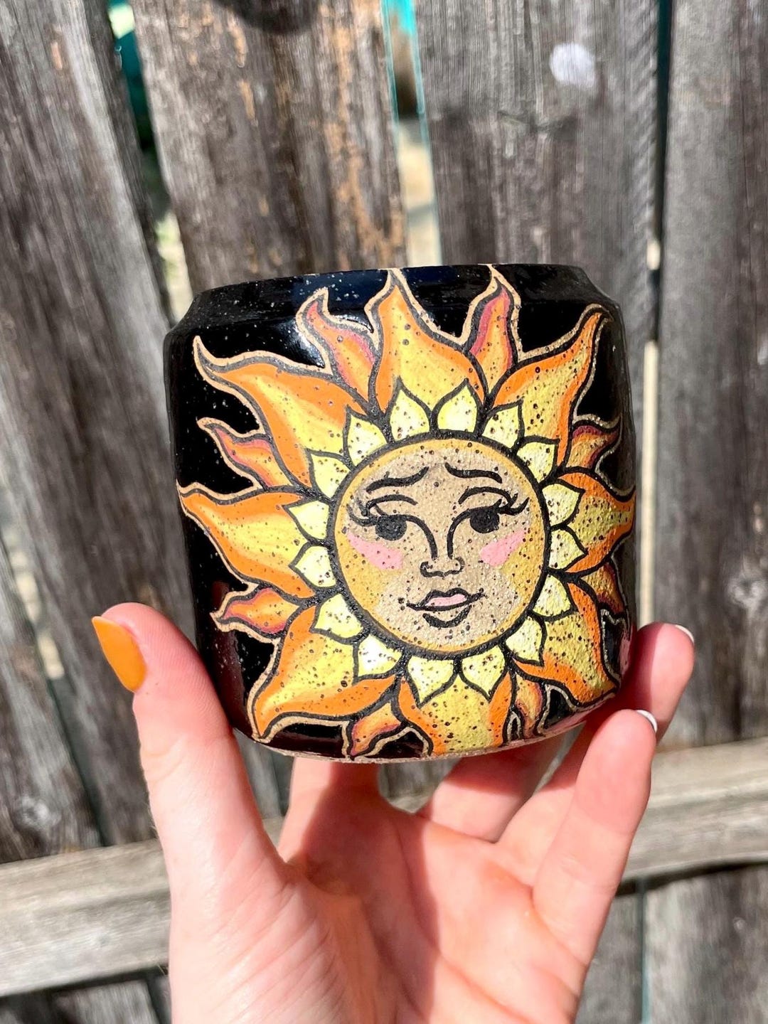 Hand Painted Ceramic Cup With Sun Design - Etsy