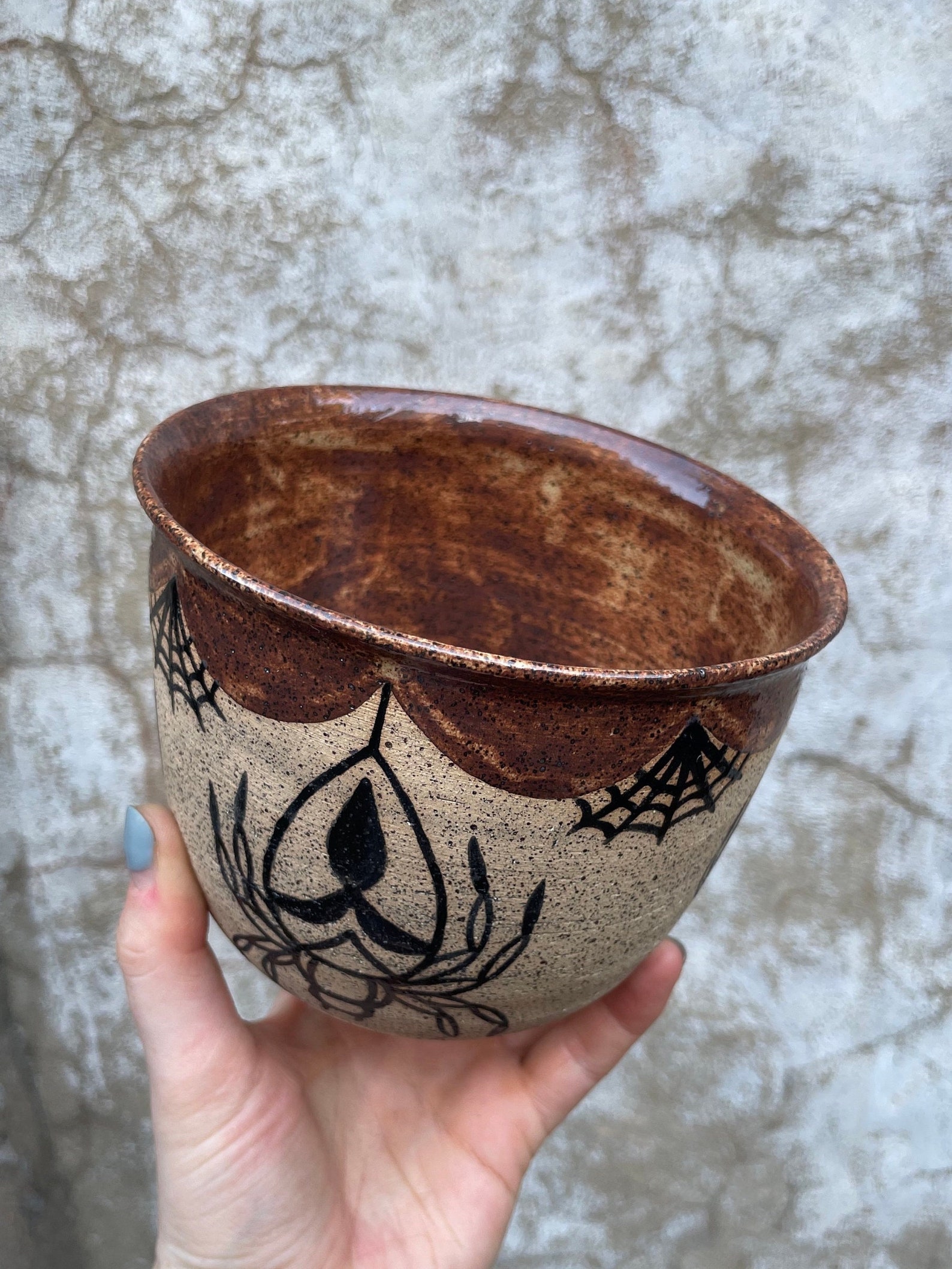 Hand Painted Ceramic Pot With American Traditional Spider Design - Etsy