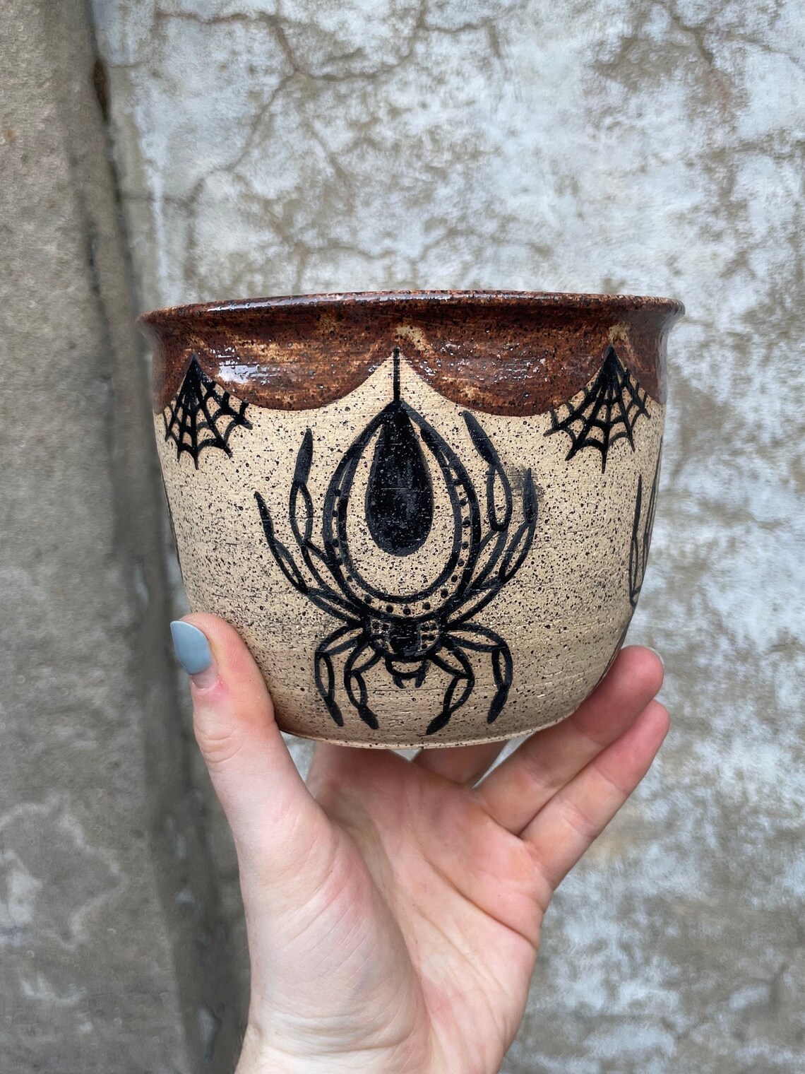 Hand Painted Ceramic Pot With American Traditional Spider Design - Etsy