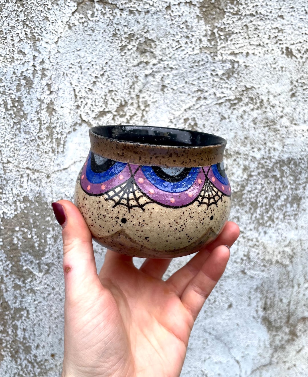 Hand Painted Ceramic Pot With Spider Web Design - Etsy