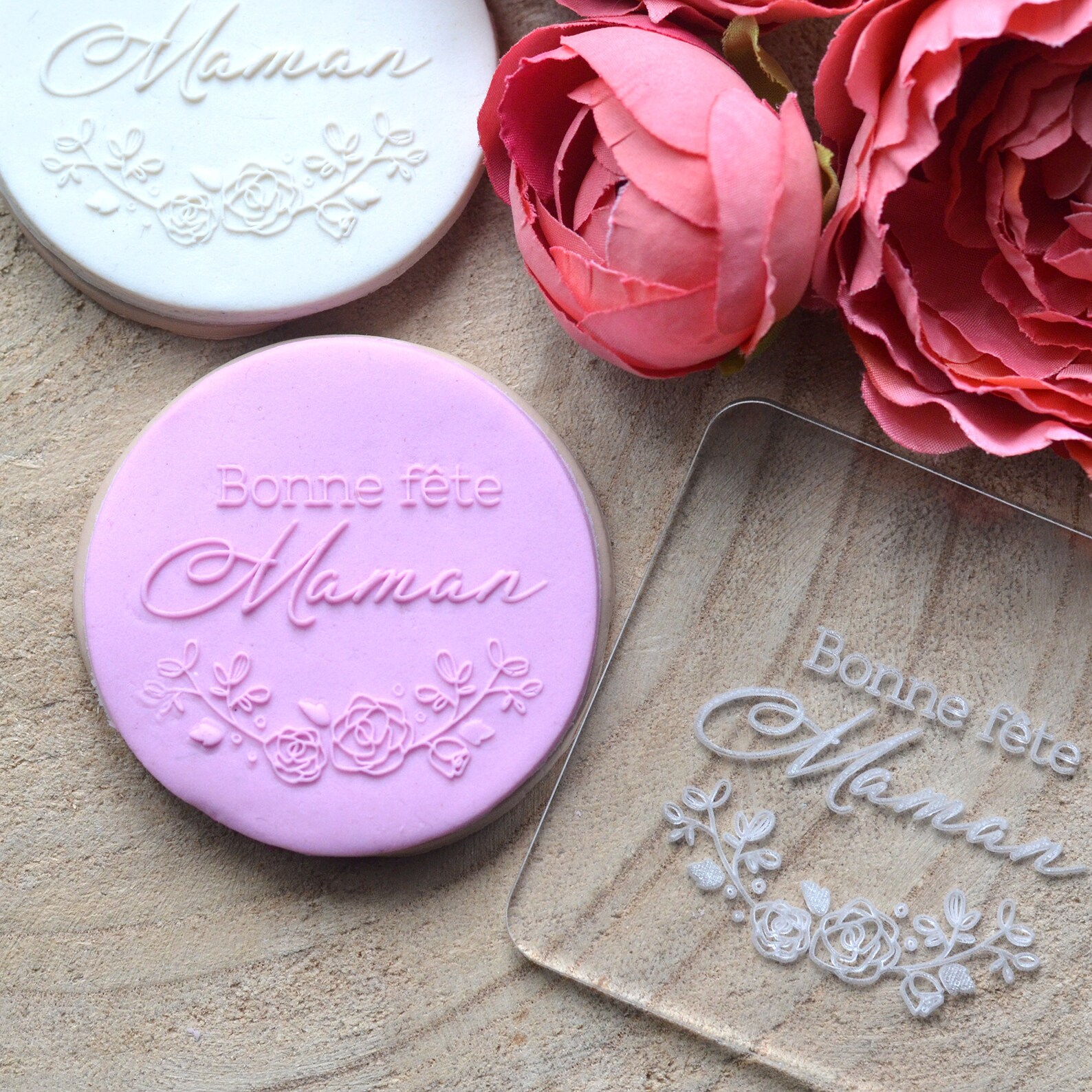 Tampon embosser Bonne fête Maman Roses - Fondant embosser - Tampon pour ...