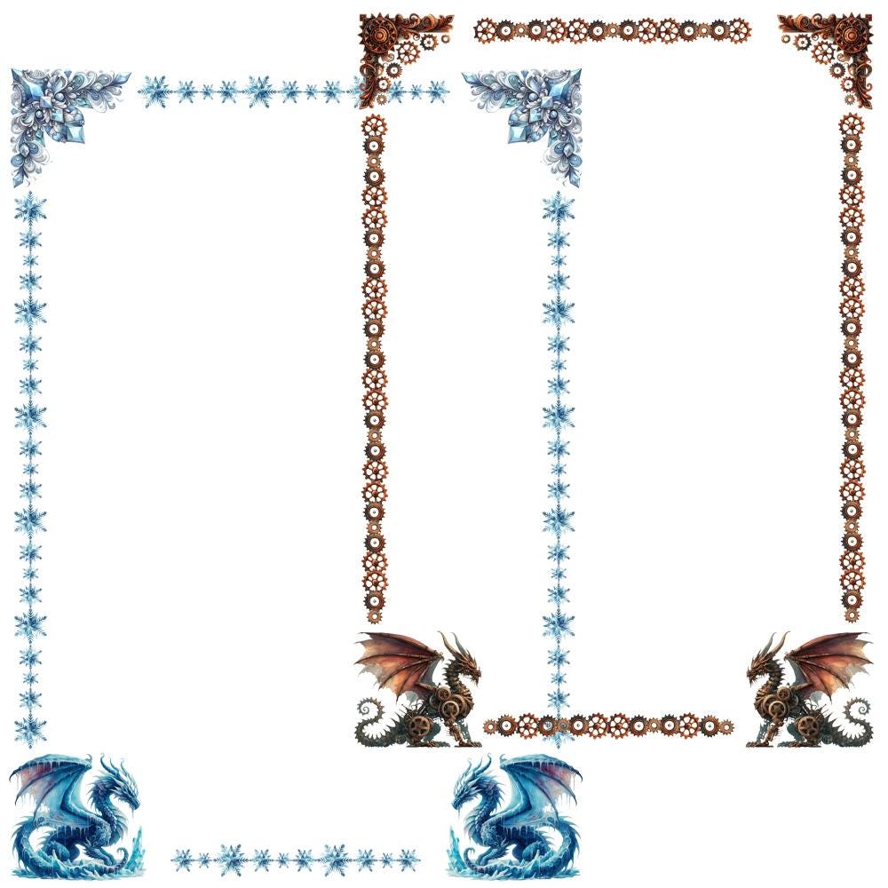 Dragon Page Borders Frames Dragons Gem Stones Ice Fire Mechanical Gold ...