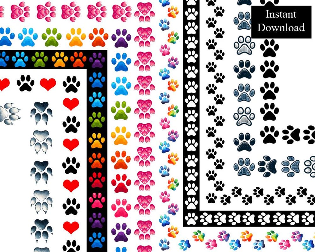 Paw Print Borders Frames Animal Footprints Clipart Bundle 10 Digital ...