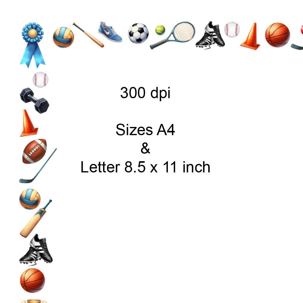 Sports Field Day Border Sports Equipment Clip Art PDF and PNG Digital ...