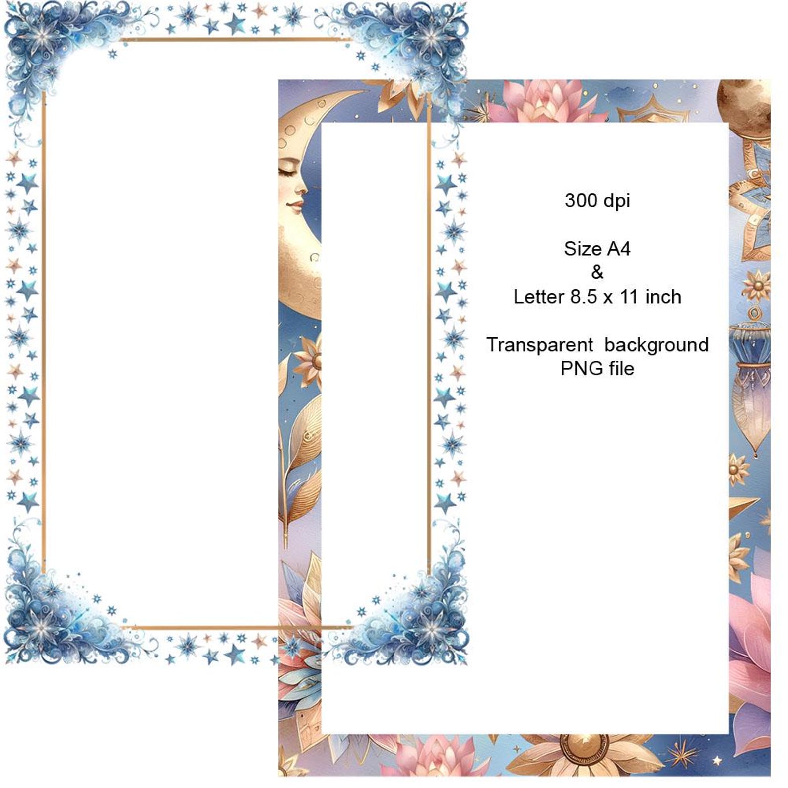 Mystic Sun & Moon Watercolour Borders Frames Clip Art Bundle 8 Digital ...