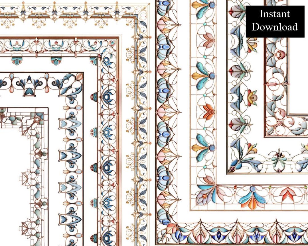 Lead Light Borders 8 Frames Decorative Ornate Style Clip Art Digital ...