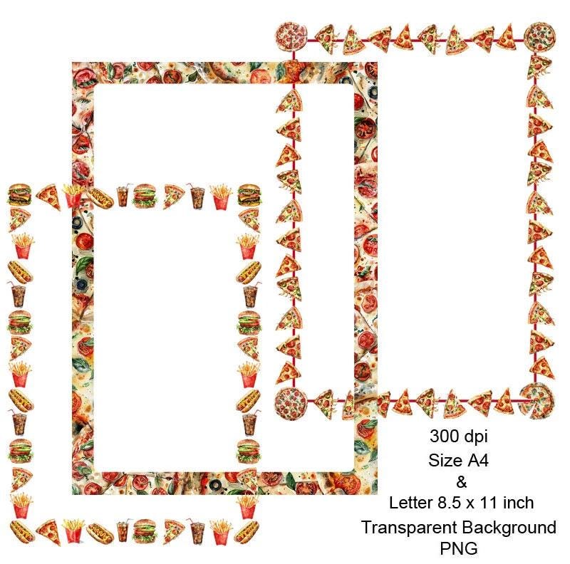 Fast Food Watercolor Borders Frames Take Away Frame Bundle 10 Digital ...