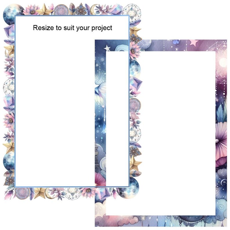 Mystic Sun & Moon Watercolour Borders Frames Clip Art Bundle 8 Digital ...