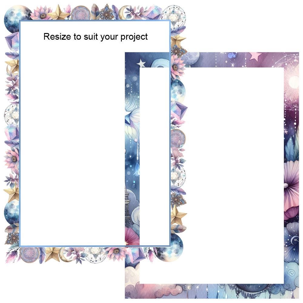 Mystic Sun & Moon Watercolour Borders Frames Clip Art Bundle 8 Digital ...