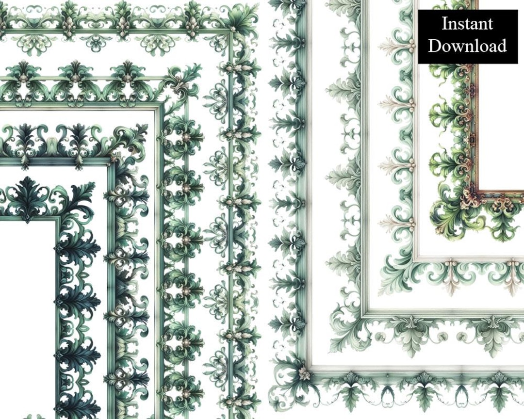 Green Rococo Borders 8 Frames Ornate Style Clip Art Digital Download ...