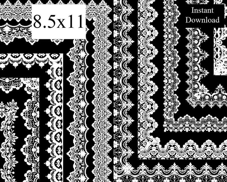 White Lace Borders Frames Clip Art Bundle 10 Digital Download Frame 8 ...