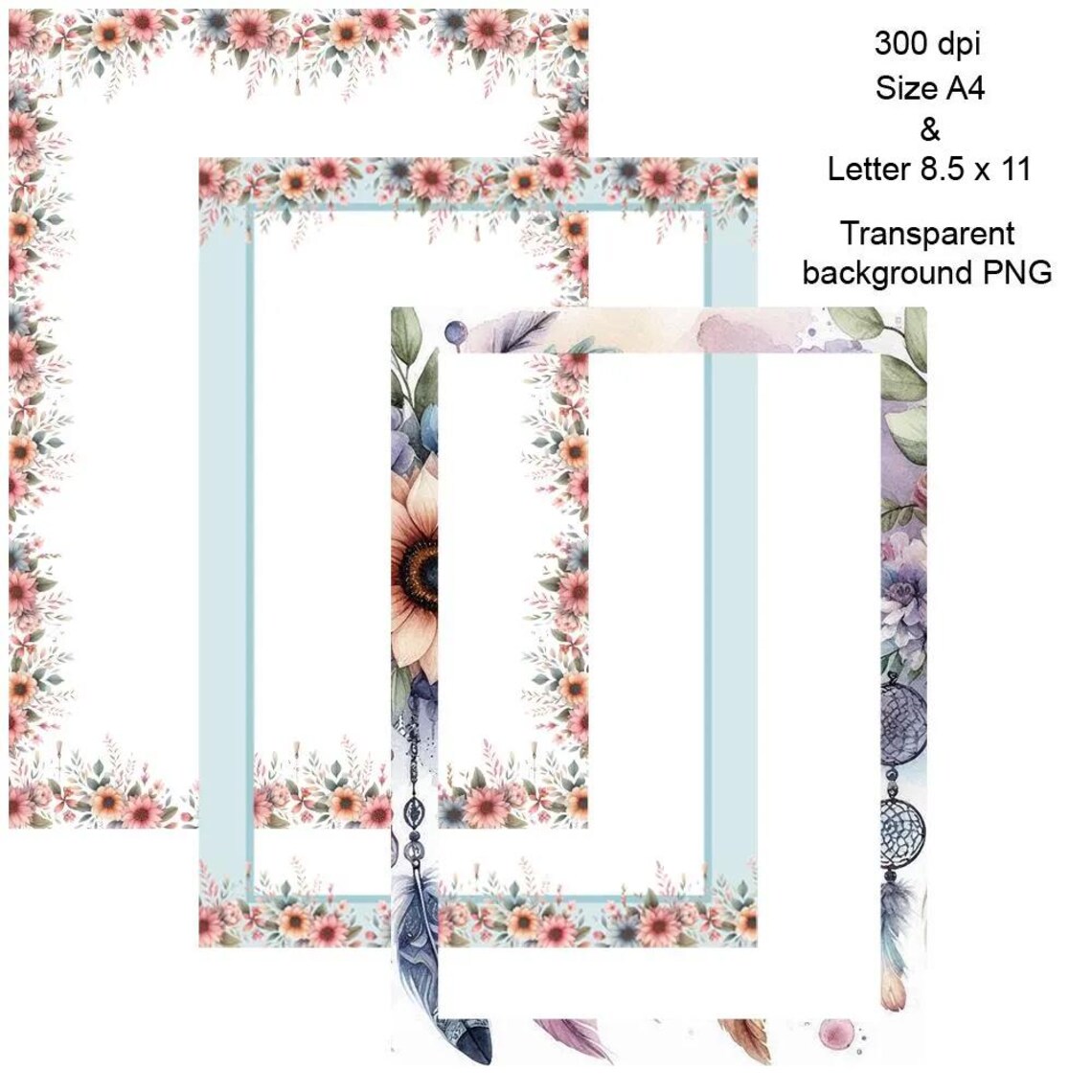 Boho Page Borders Frames Clipart Bundle 10 Digital Downloads A4 & 8 ...