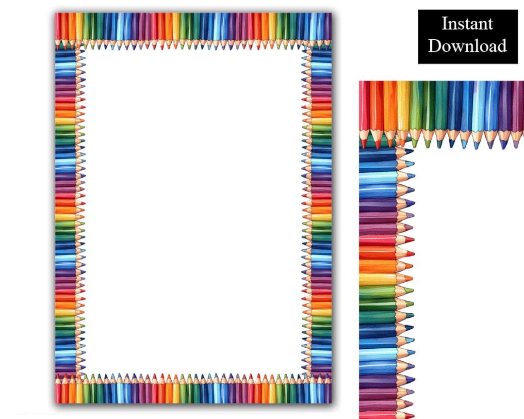 School Coloured Pencils Frame Clip Art Digital Download A4 & 8.5x11 ...
