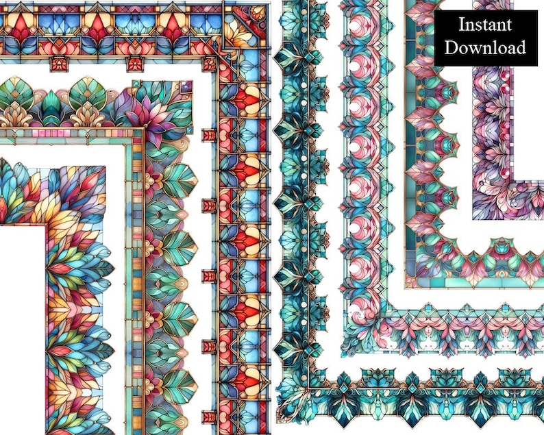Stained Glass Borders 7 Frames Ornate Style Clip Art Digital Download ...