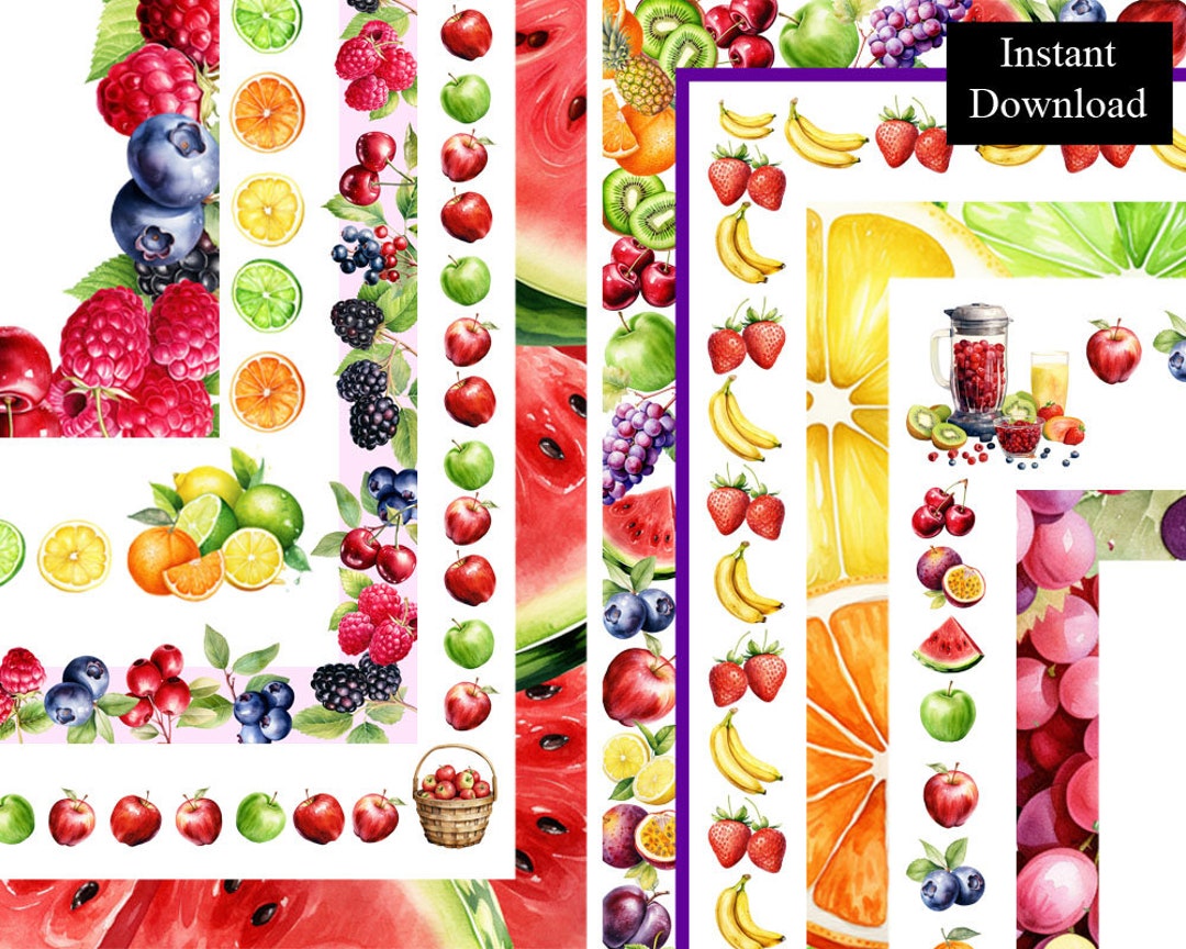 Fruit Watercolor Borders Frames Fruits Frame Bundle 10 Digital Summer ...