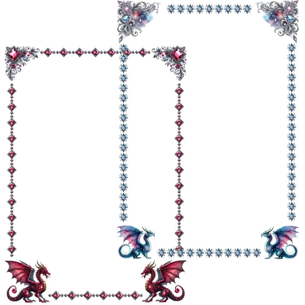 Dragon Page Borders Frames Dragons Gem Stones Ice Fire Mechanical Gold ...