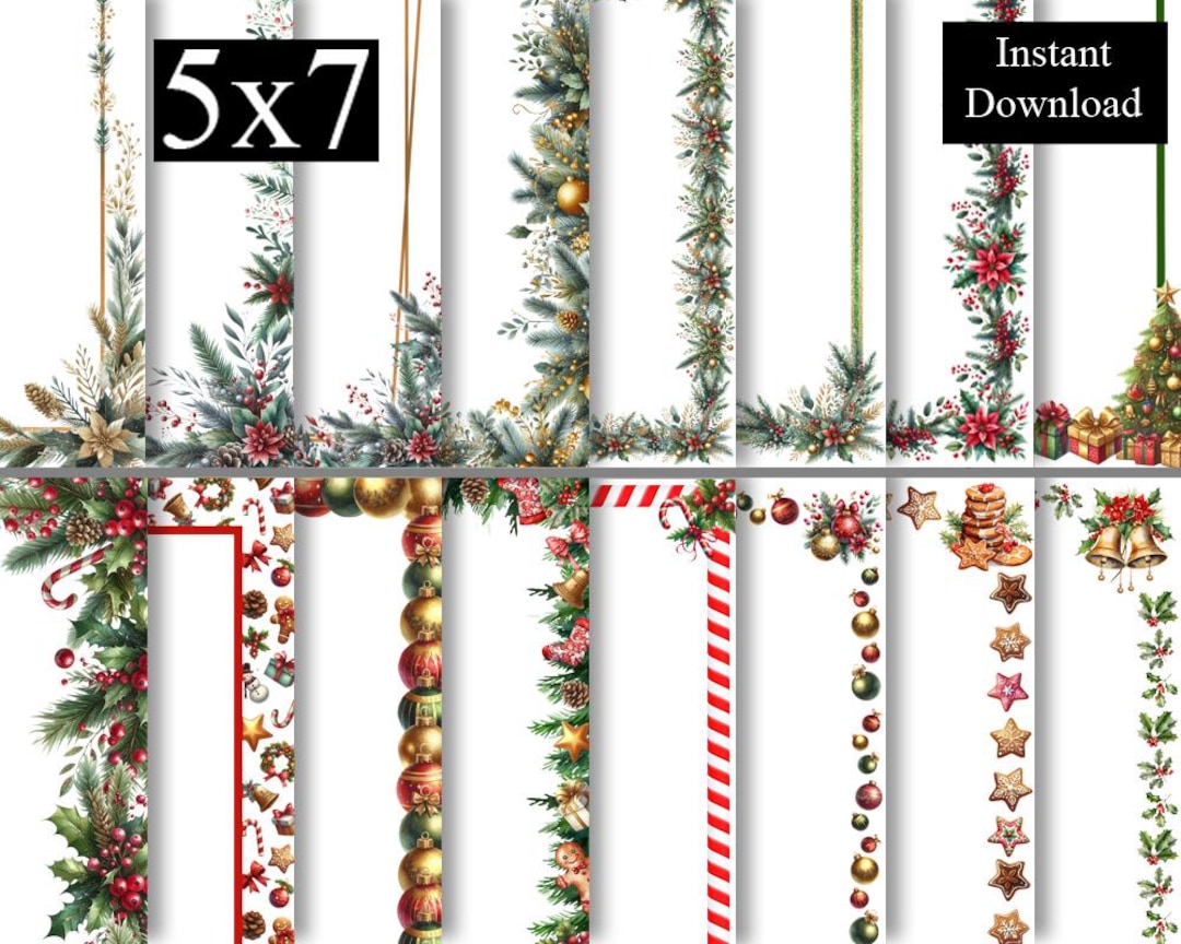 Christmas Watercolour 5x7 Borders for Card Making Christmas Frame Clip ...