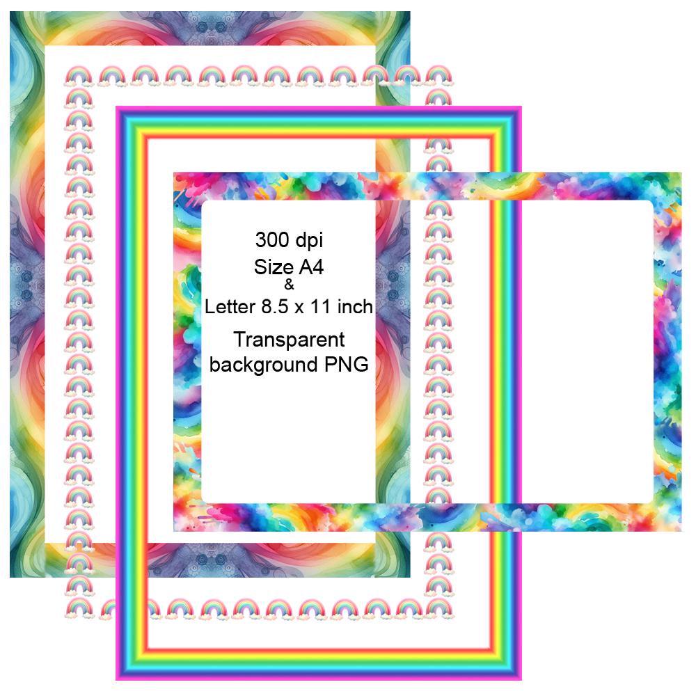 Colourful Rainbow Borders 10 Frames Bundle Digital Download A4 & 8.5x11 ...