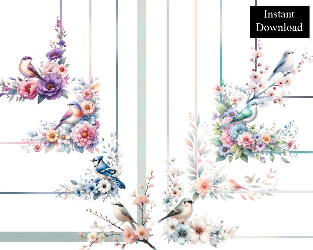 Birds and Blossoms Borders Watercolour Style Frame Edge Bundle 8 ...