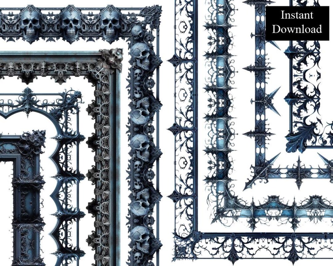 Blue Gothic Borders 8 Frames Ornate Gothic Style Clipart Digital ...