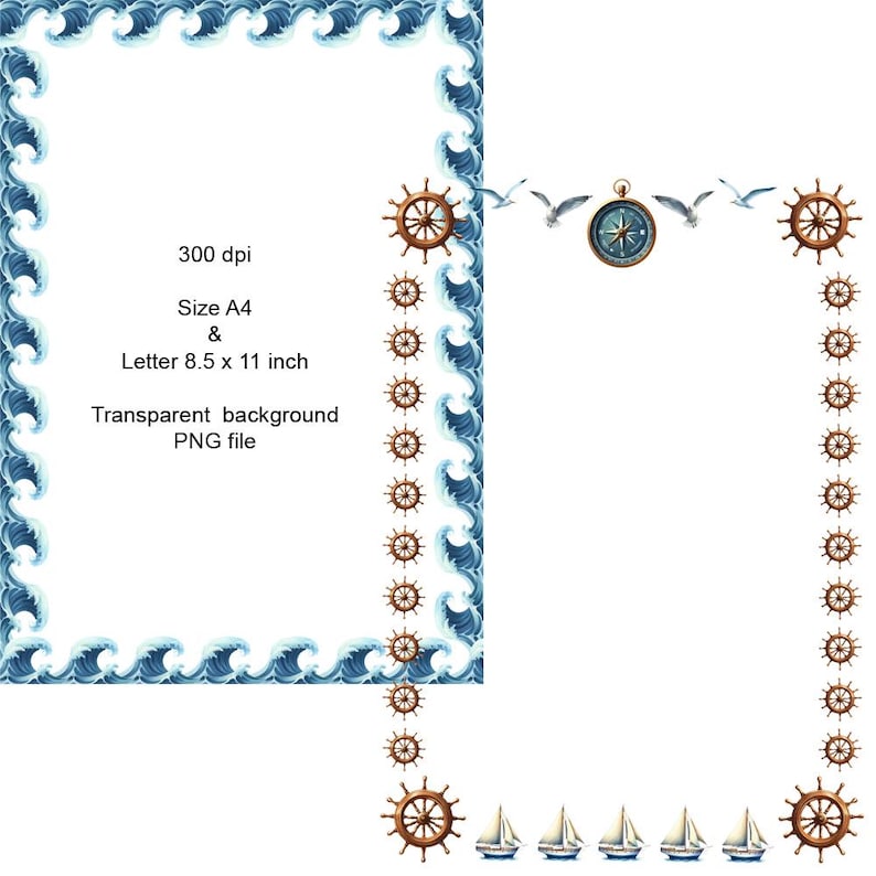 Nautical Sea Borders 10 Frames Ocean Sail Boats Ships Anchor Seaside ...