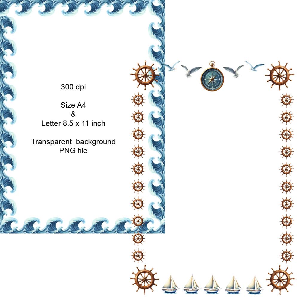 Nautical Sea Borders 10 Frames Ocean Sail Boats Ships Anchor Seaside ...