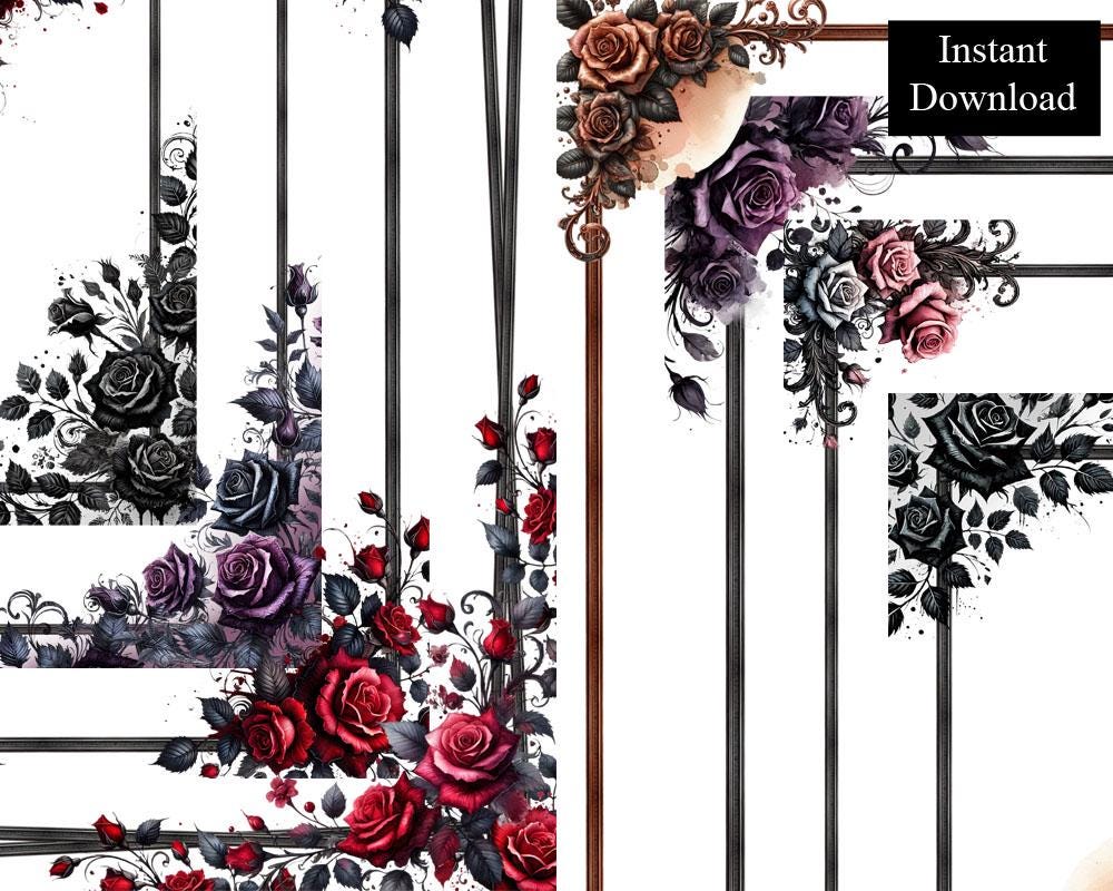 Gothic Roses Borders 8 Frames Ornate Gothic Style Clip Art Digital ...
