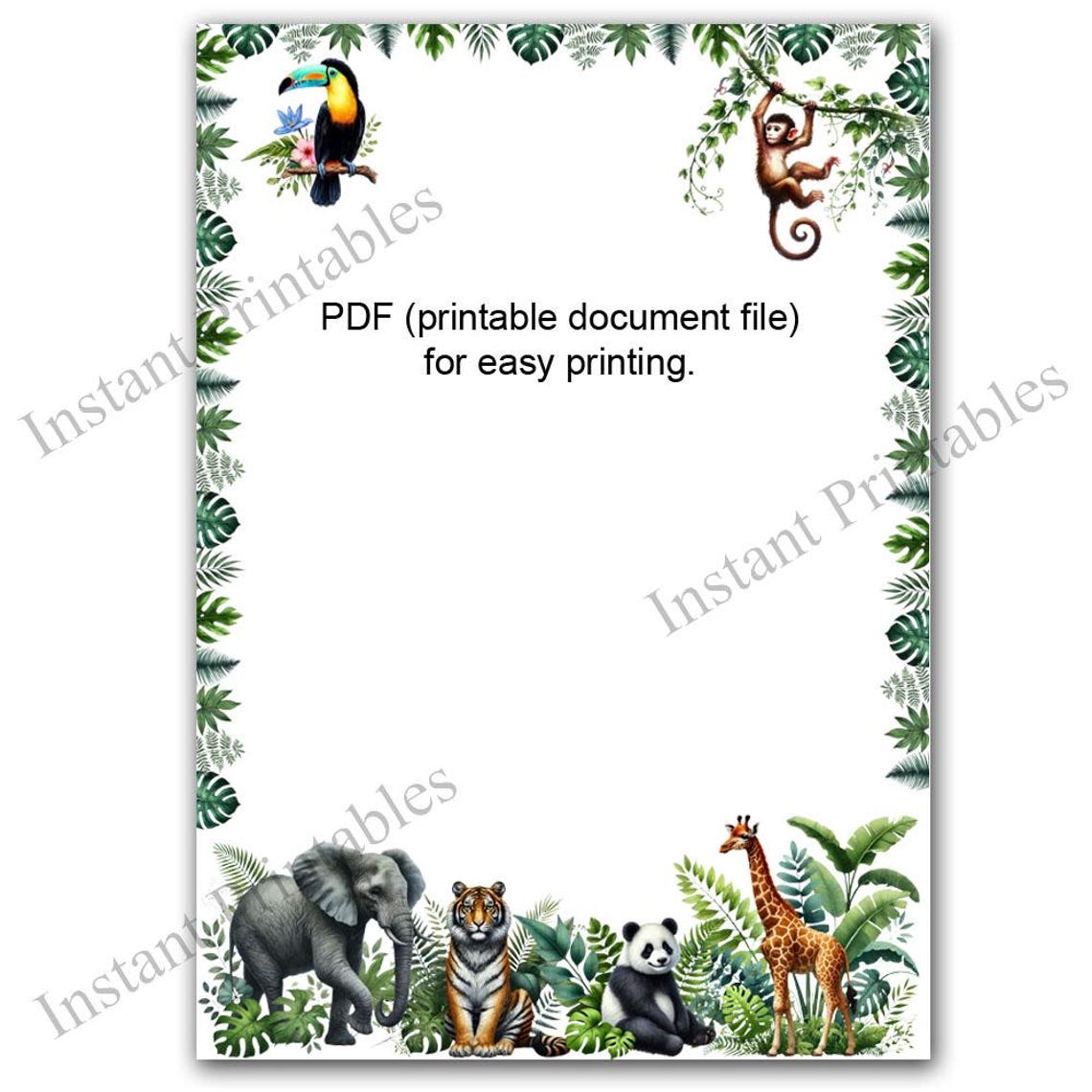 Jungle Watercolour Border Page Frame Clip Art Digital Download A4 & 8.5 ...